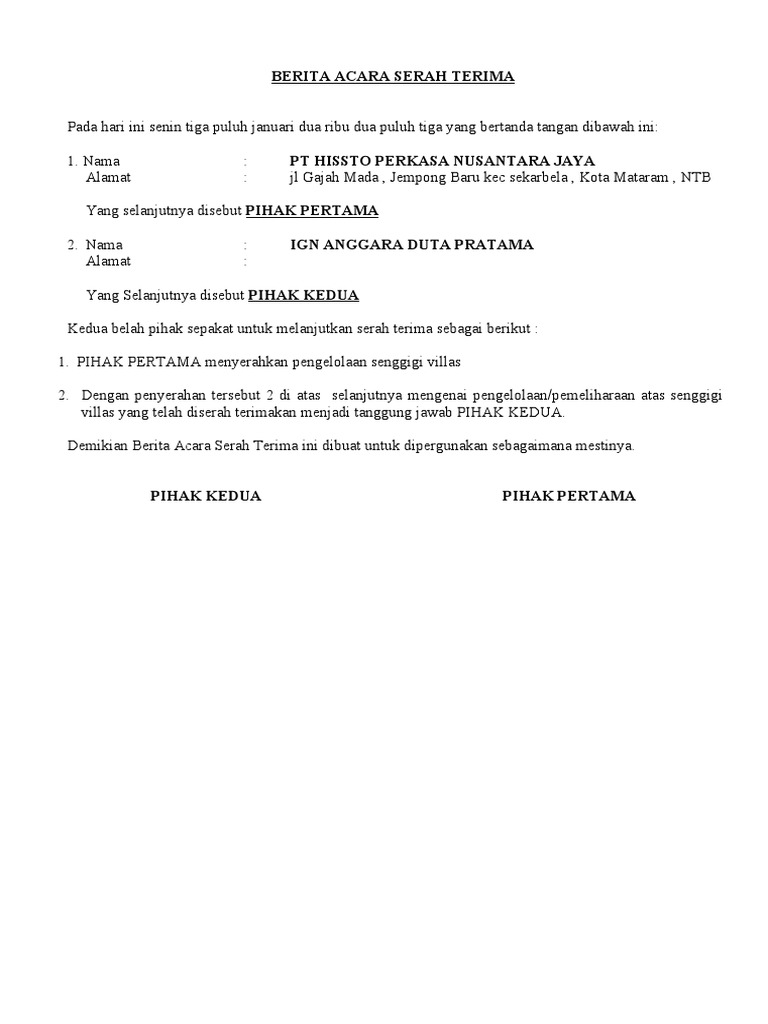 Contoh Berita Acara Serah Terima | PDF