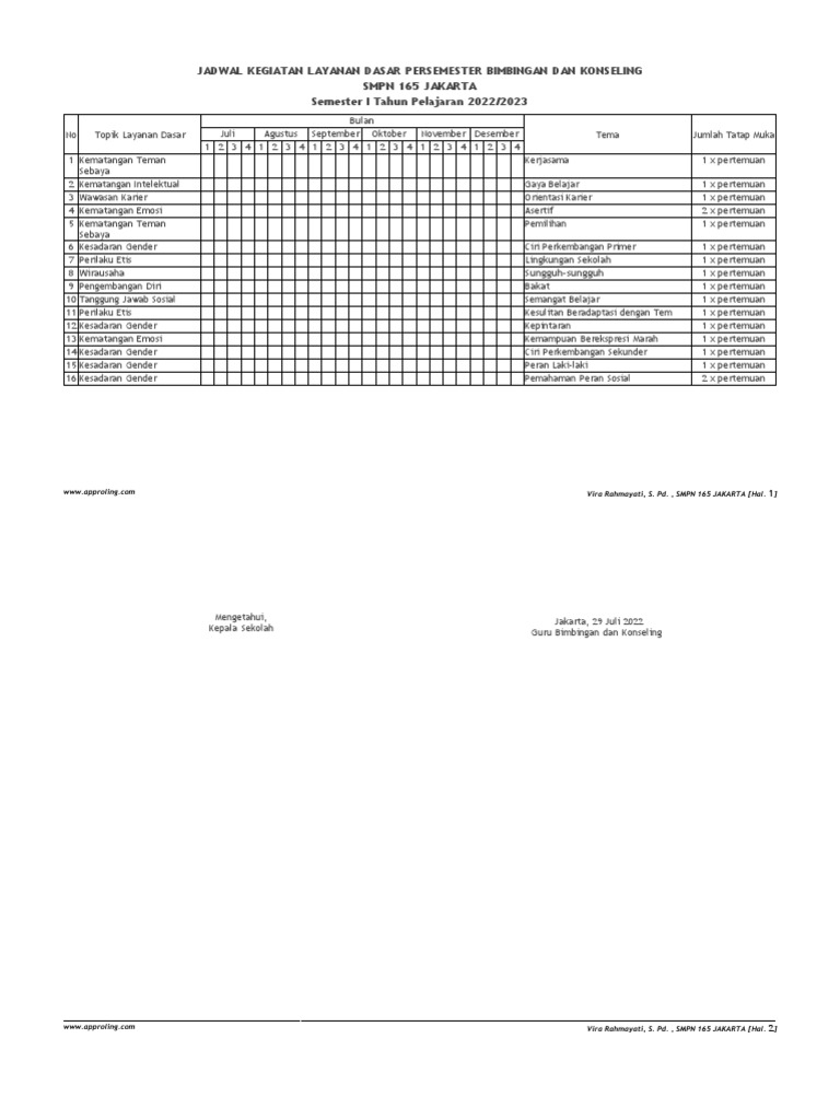 Jadwal Bimbingan Konseling SMPN 165 | PDF