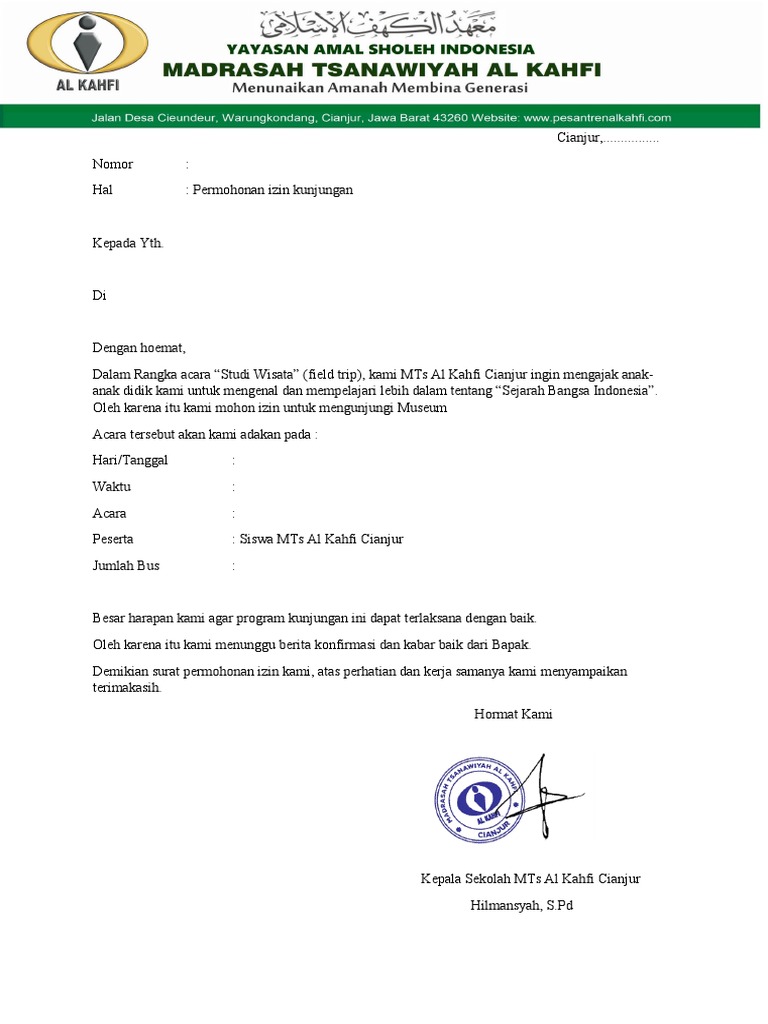 Surat Izin Kunjungan ke Museum | PDF