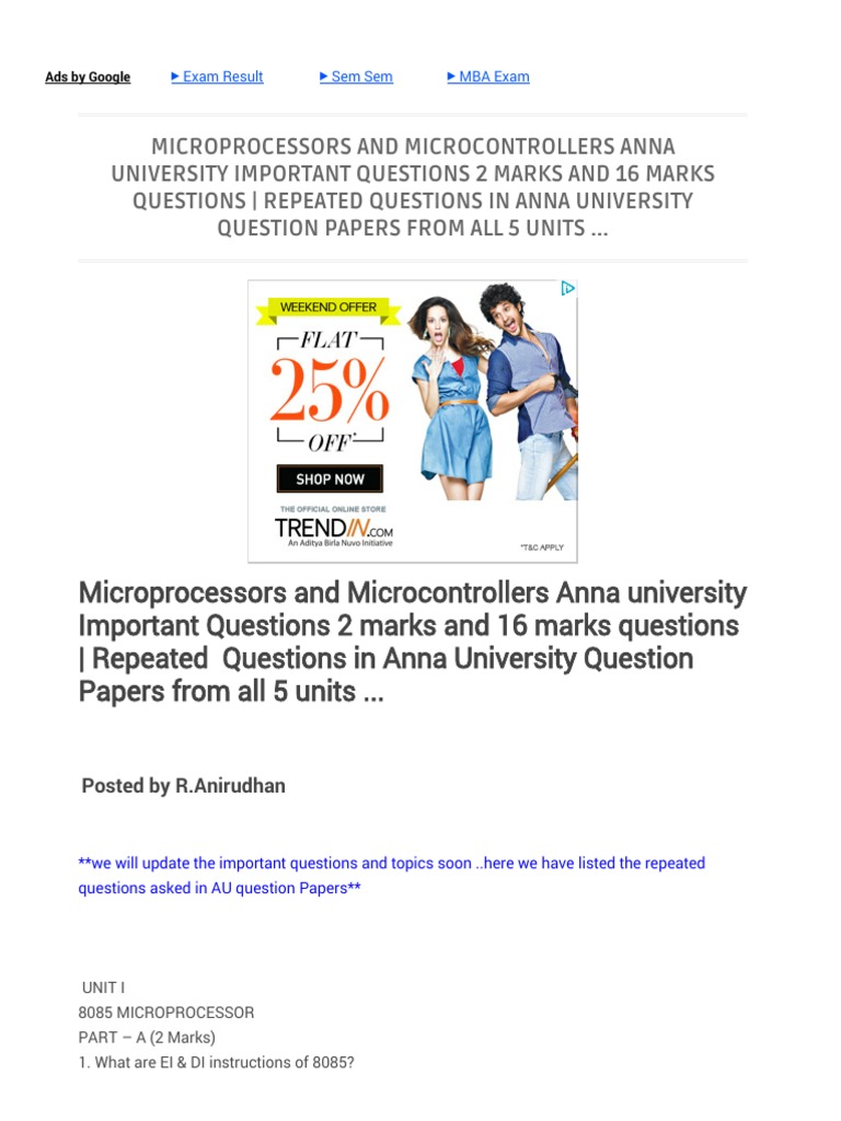 Microprocessors and Microcontrollers Anna University Important Questions 2 Marks and 16 Marks ...