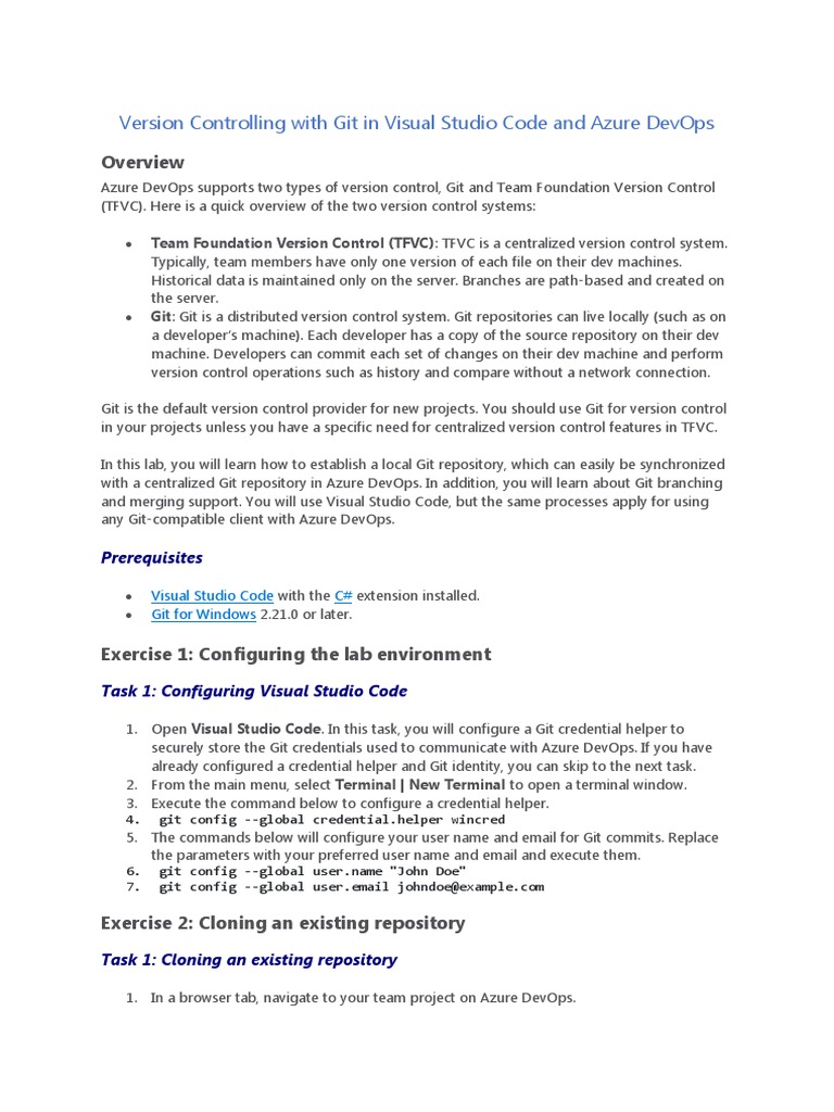Version Controlling With Git in Visual Studio Code and Azure DevOps ...