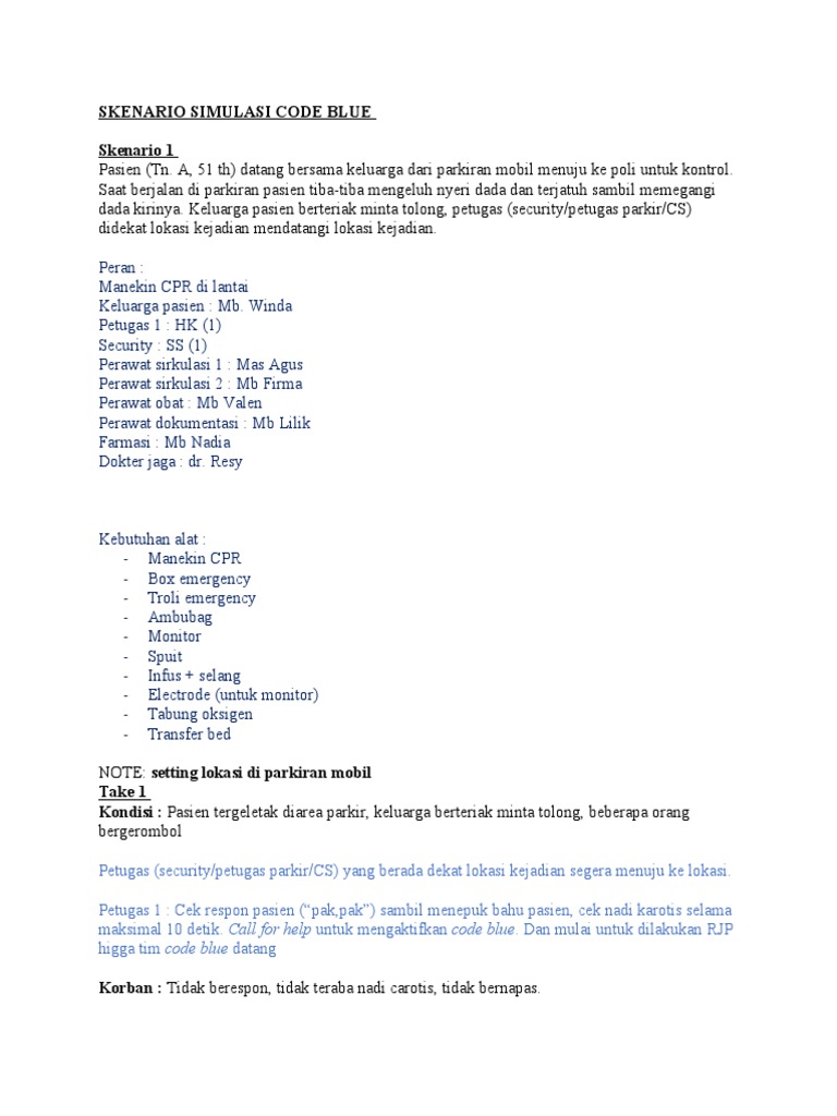Skenario Code Blue Naskah 2 | PDF | Kesehatan Holistik | Sains & Matematika