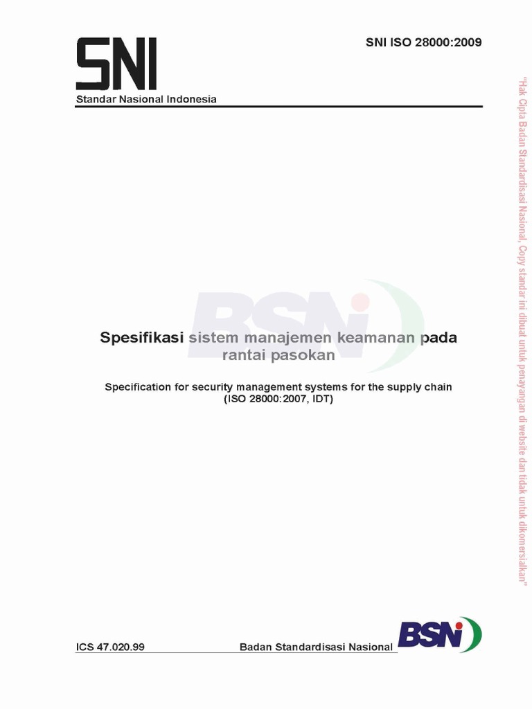 SNI ISO 28000-2009 (I) & SMP PERKAPOLRI No.24 - 2007 | PDF