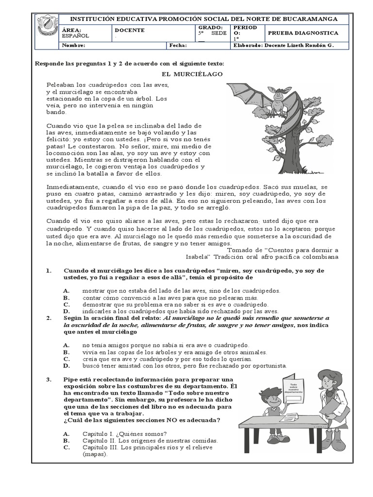 Prueba Diagnóstica de Español | PDF | Aves | Periódicos