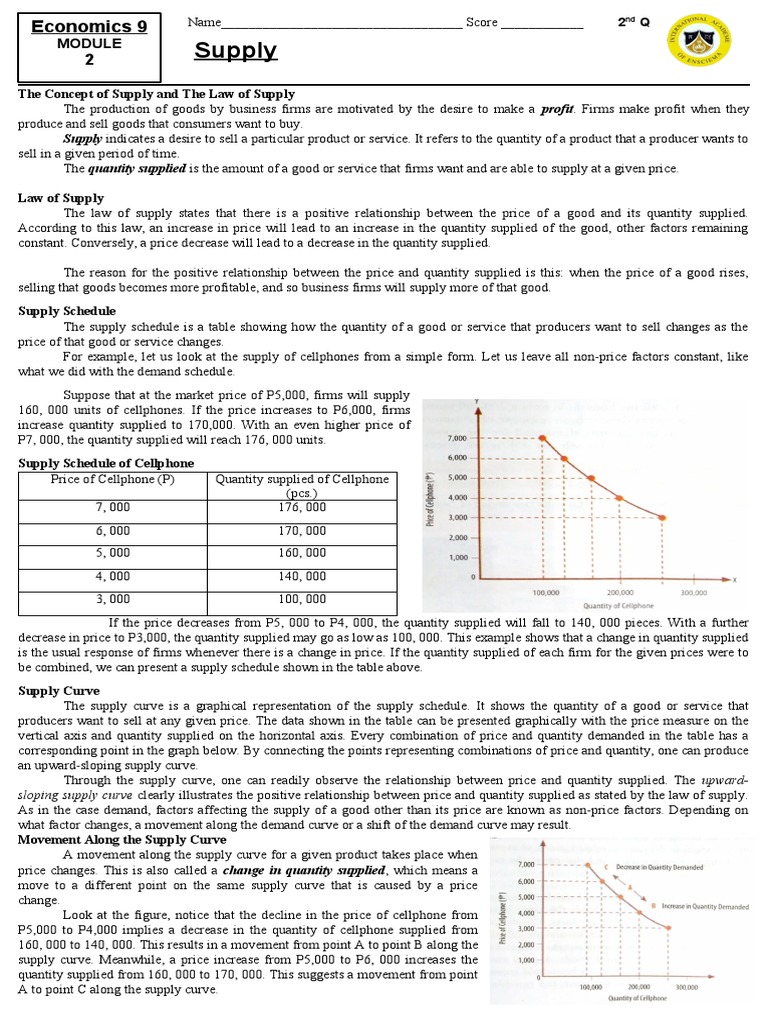 Module 2 Supply | PDF | Supply (Economics) | Prices