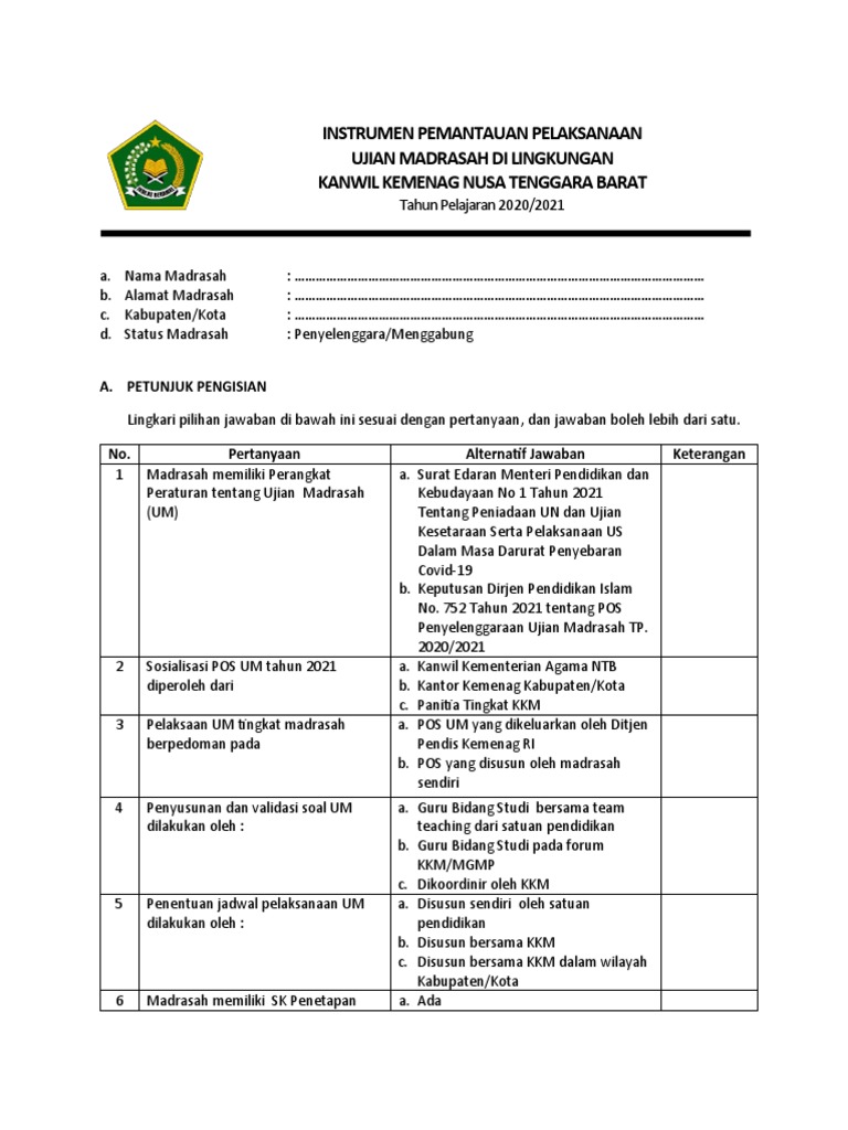 Instrument Monev UM 2021 | PDF