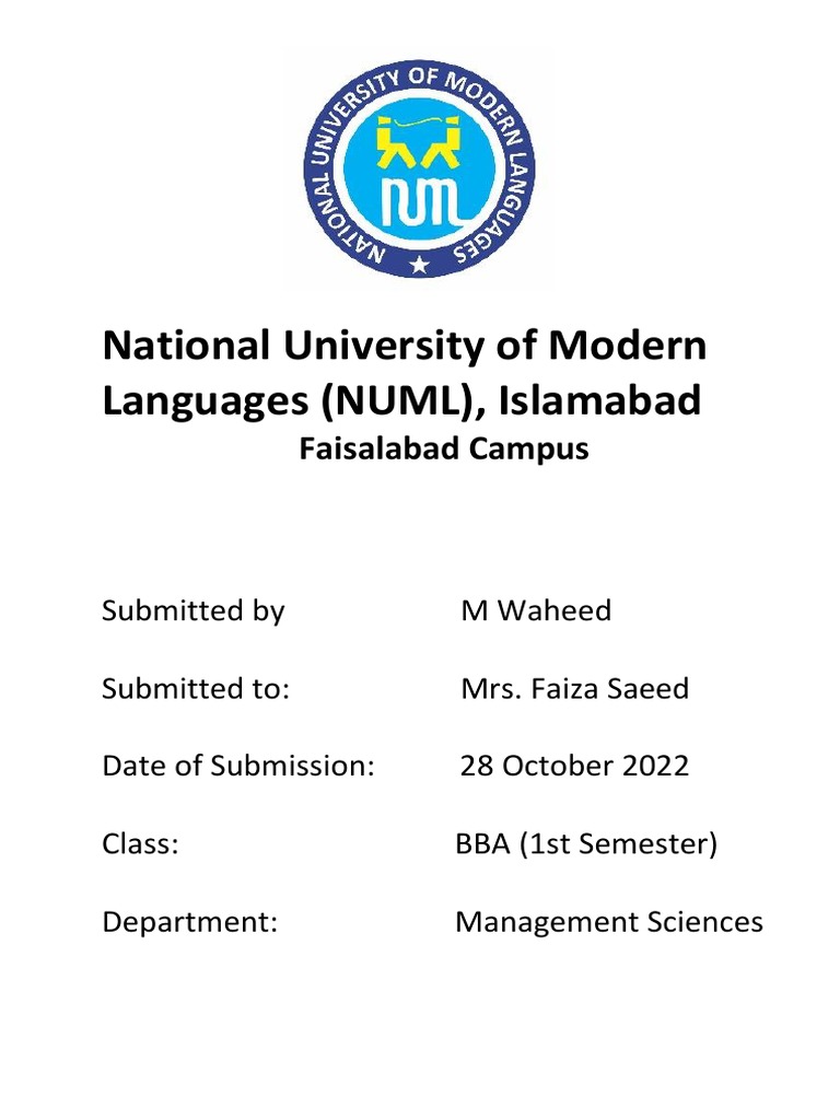 M Waheed (NUML) Freshmen English Assignment No.1 BBA (1st Semester) | PDF
