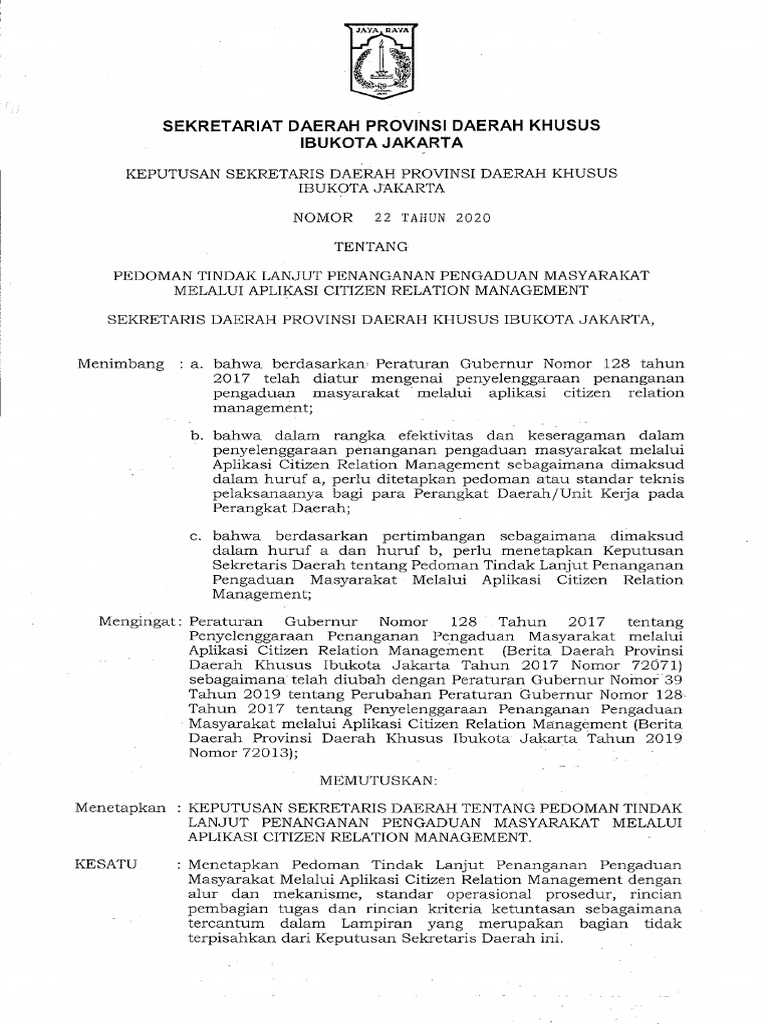 SK Sekda No.22 Tahun 2020 | PDF