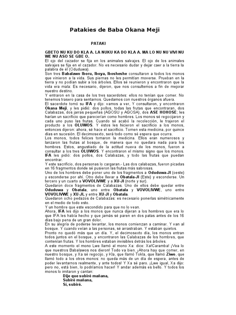 Patakies Baba Okana Meji | PDF | Santeria | Religión étnica