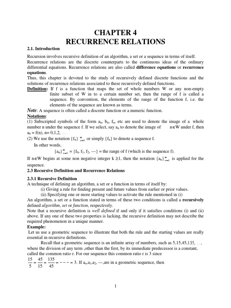 Recurrenec Relation CHAPTER 3 | PDF | Recurrence Relation | Sequence