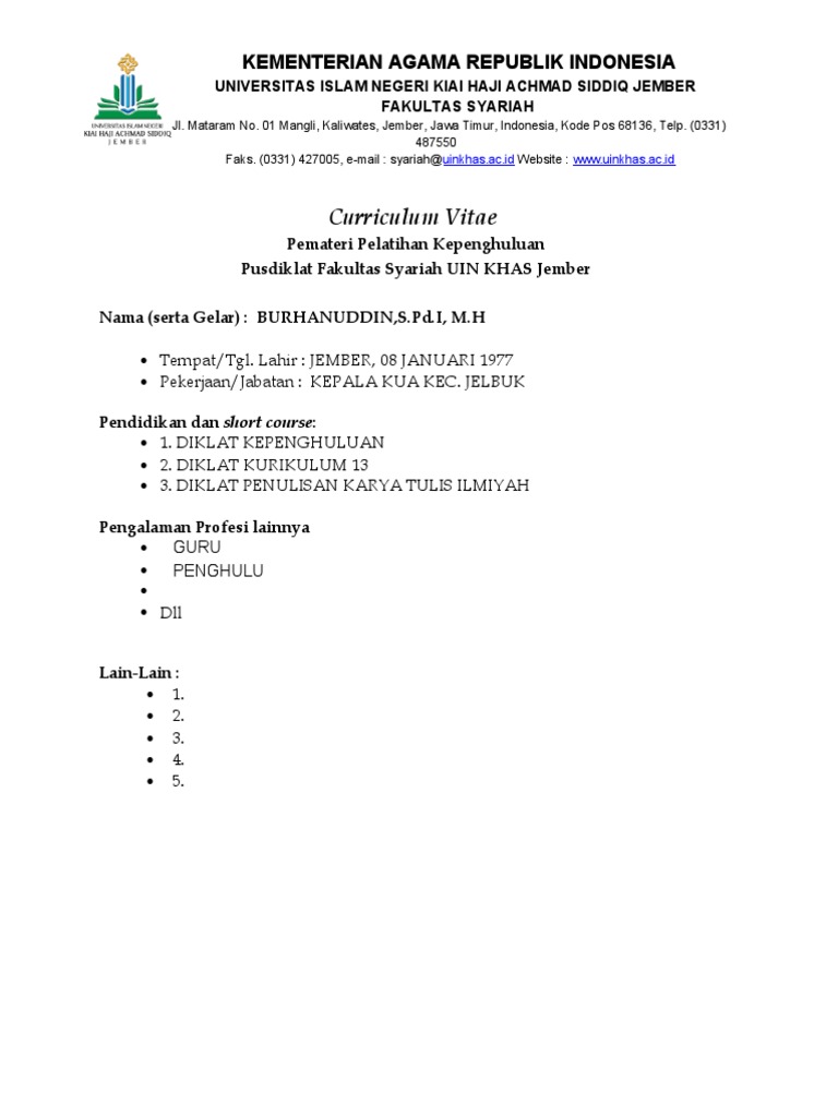 Surat CV Pemateri Pelatihan Kepenghuluan BURHANUDDIN | PDF Surat CV Pemateri Pelatihan Kepenghuluan BURHANUDDIN | PDF