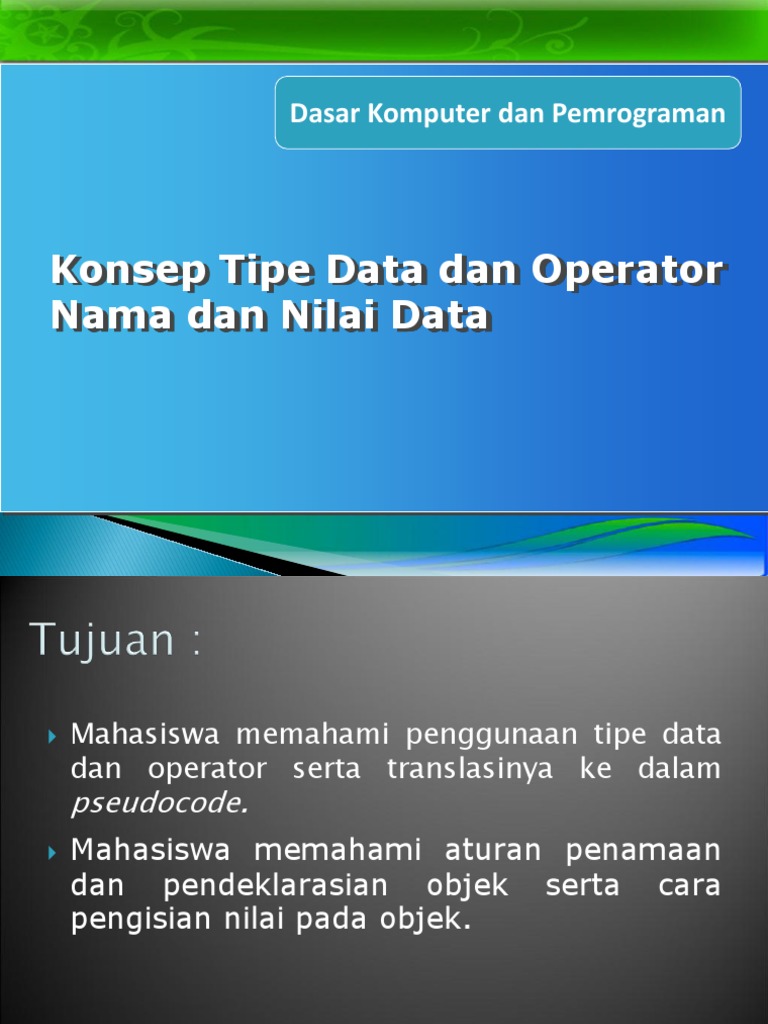 Konsep Tipe Data Dan Operator | PDF | Metode & Bahan Ajar | Komputer
