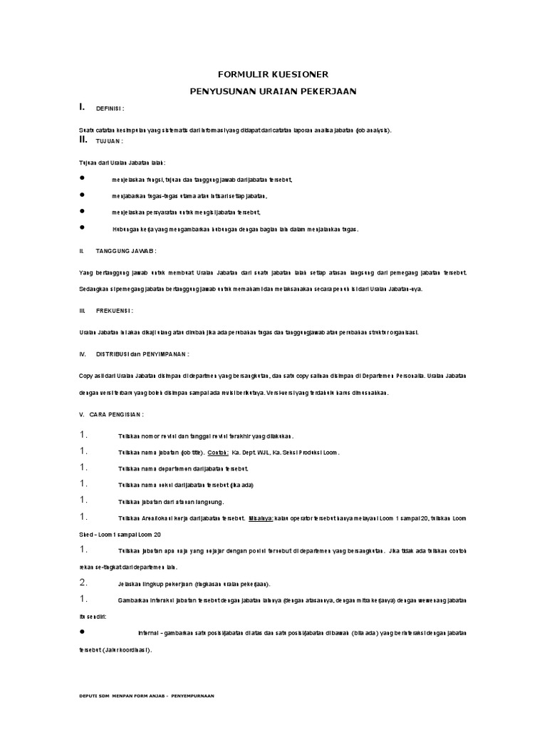 Formulir Kuesioner Uraian Jabatan | PDF