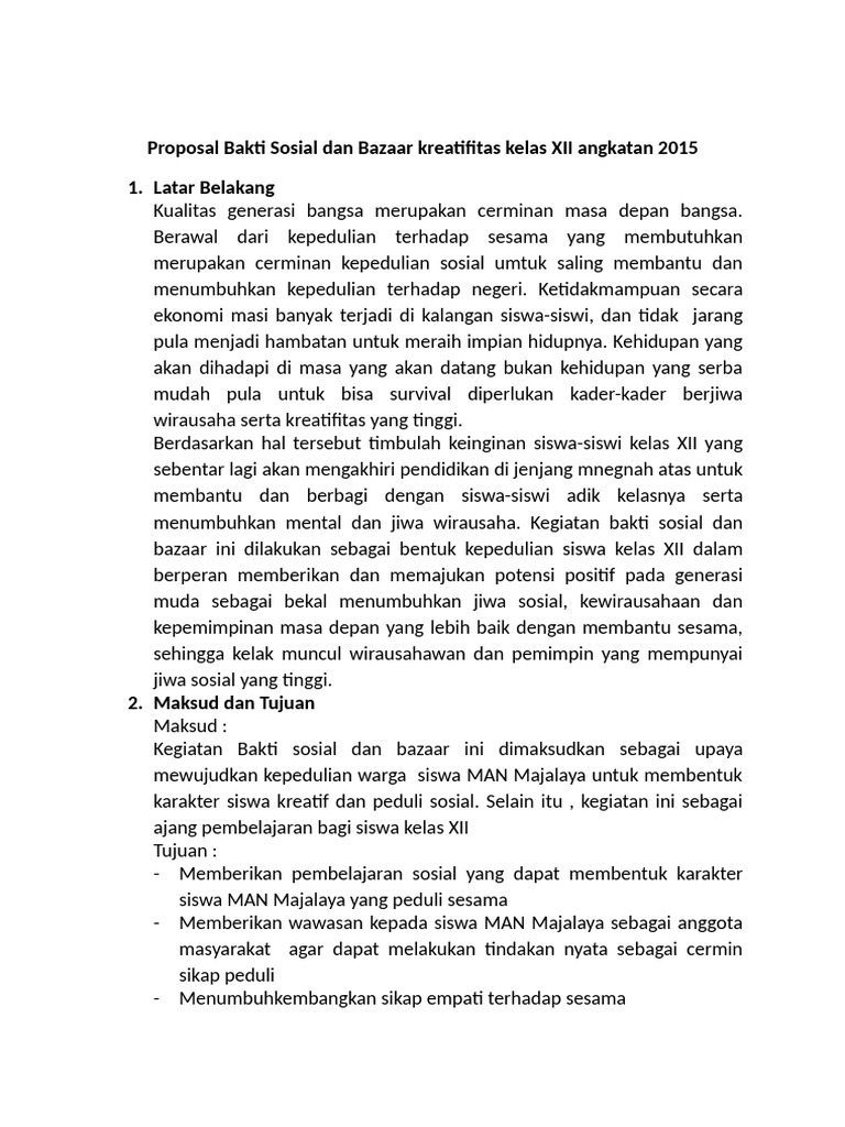 Contoh Proposal Tentang Baksos Atau Bazar | PDF