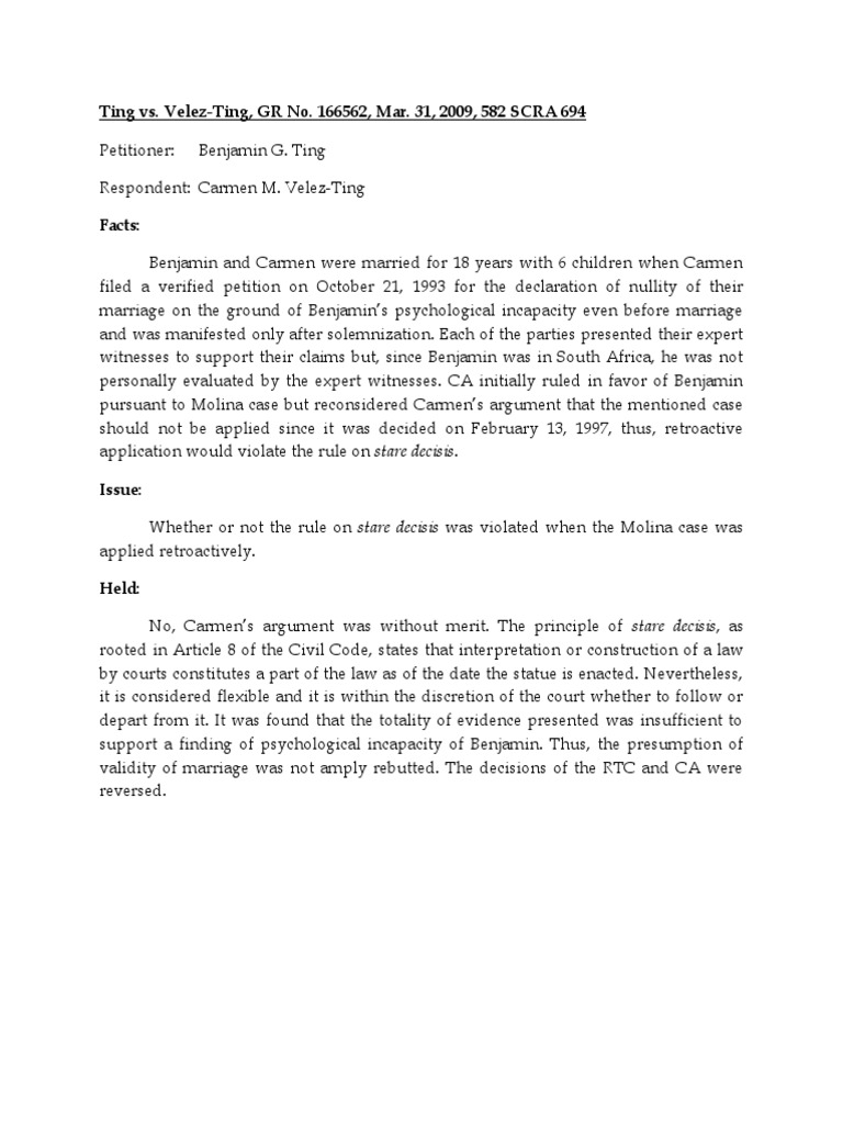 Stare Decisis in Ting vs. Velez-Ting Case | PDF | Social Science | Law