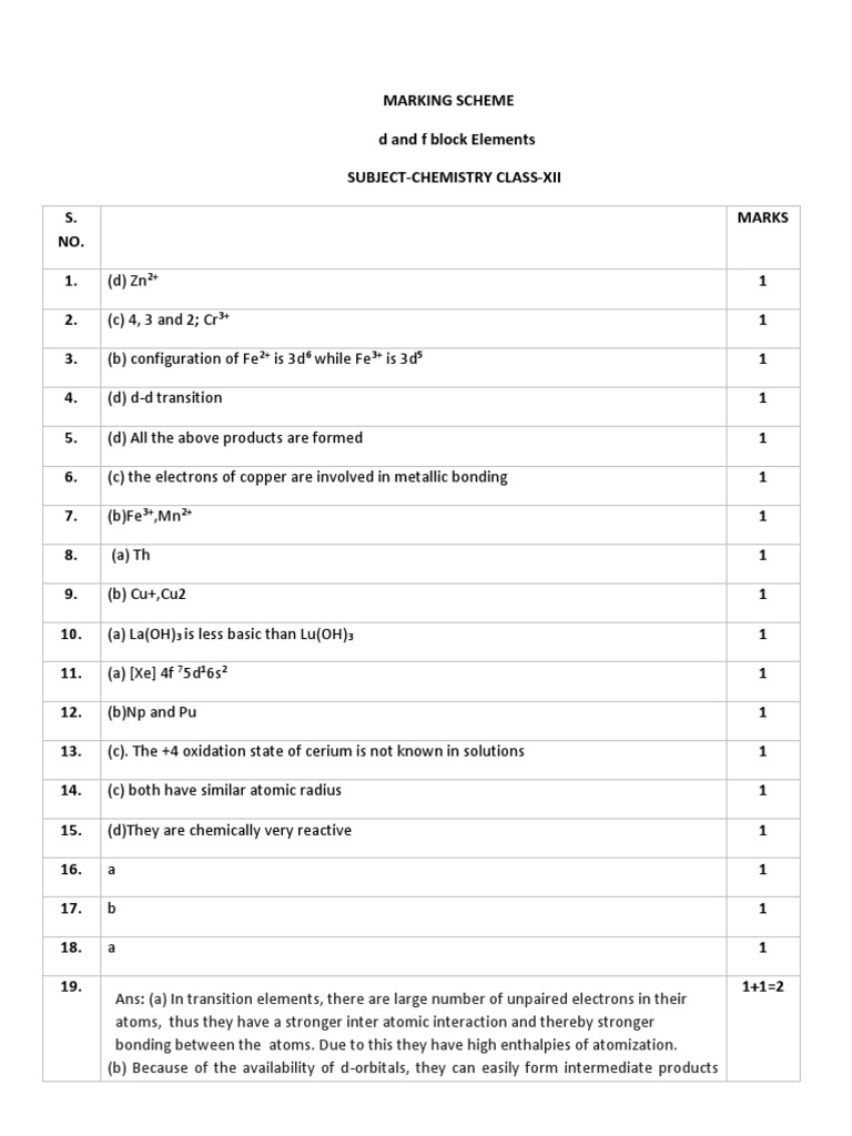 D Block Solution 70 Marks | PDF | Transition Metals | Lanthanide