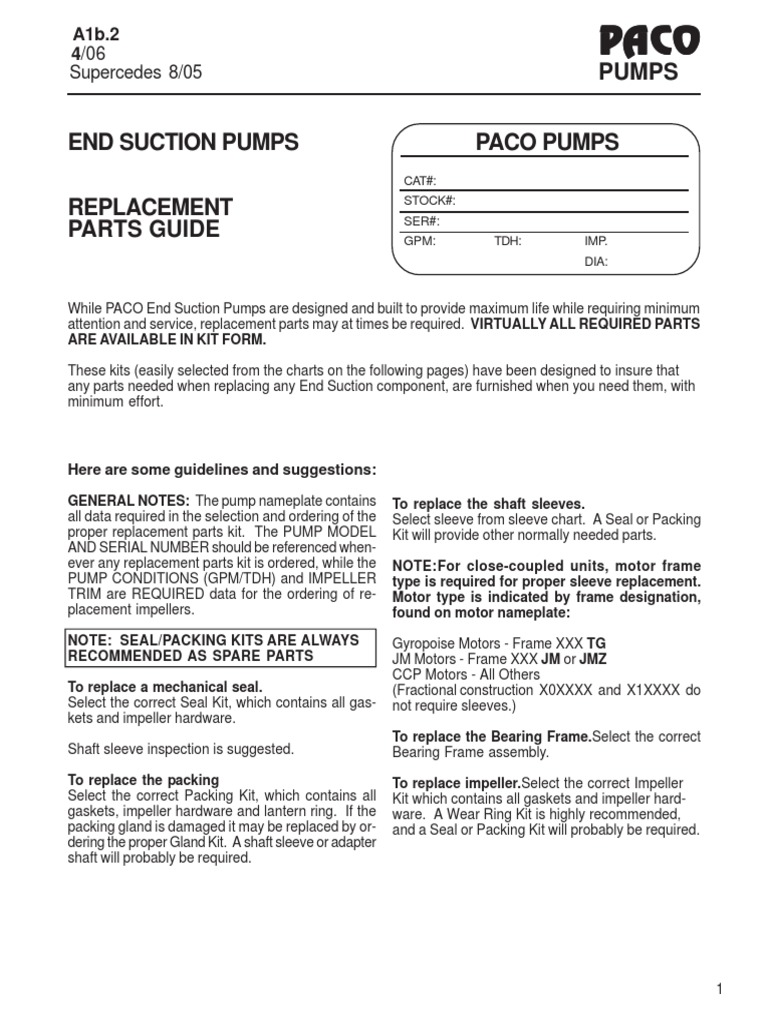 PACO Pumps Replacement Parts Guide | PDF | Pump | Bearing (Mechanical)