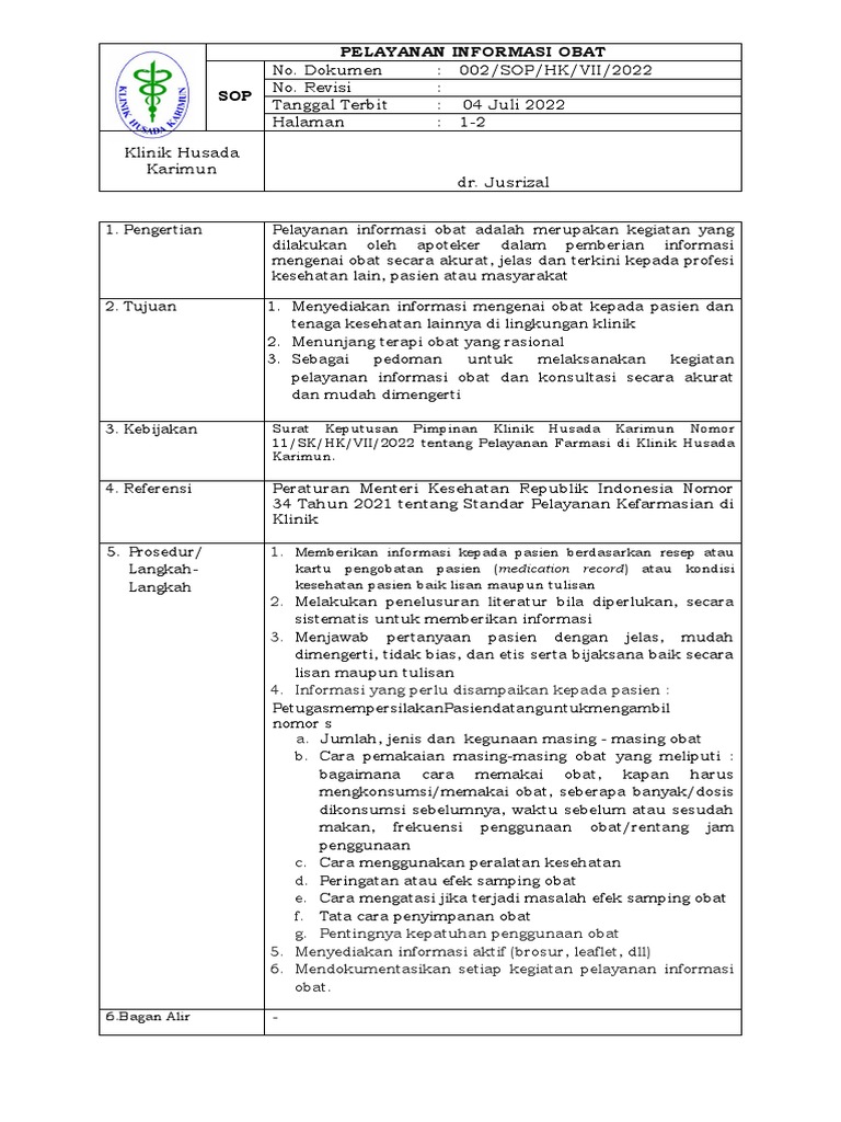 Sop Pelayanan Informasi Obat Pdf