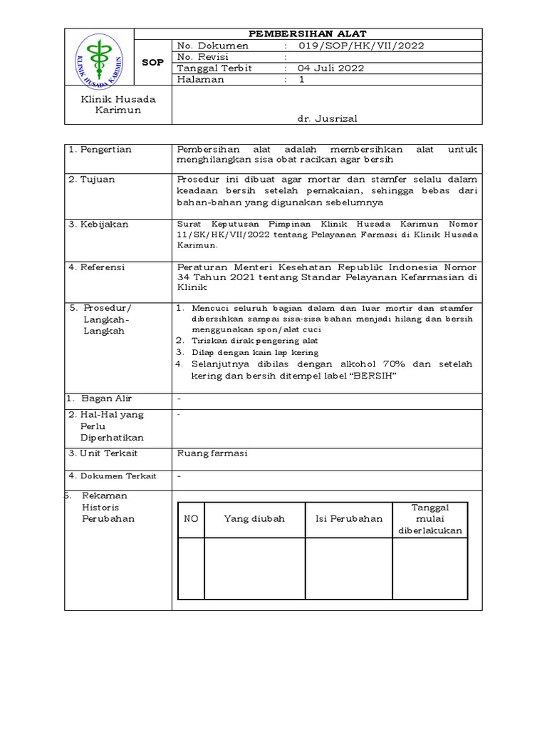 Sop Pembersihan Alat | PDF