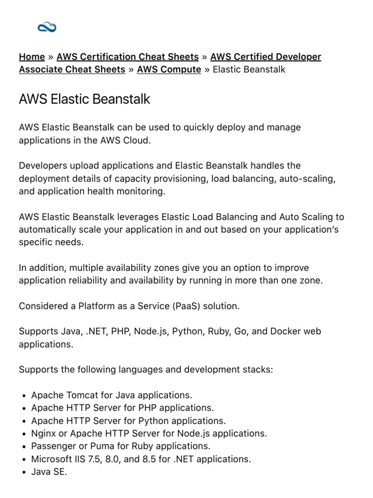 1.6-Elastic Beanstalk - Digital Cloud Training | PDF | Amazon Web Services | Command Line Interface