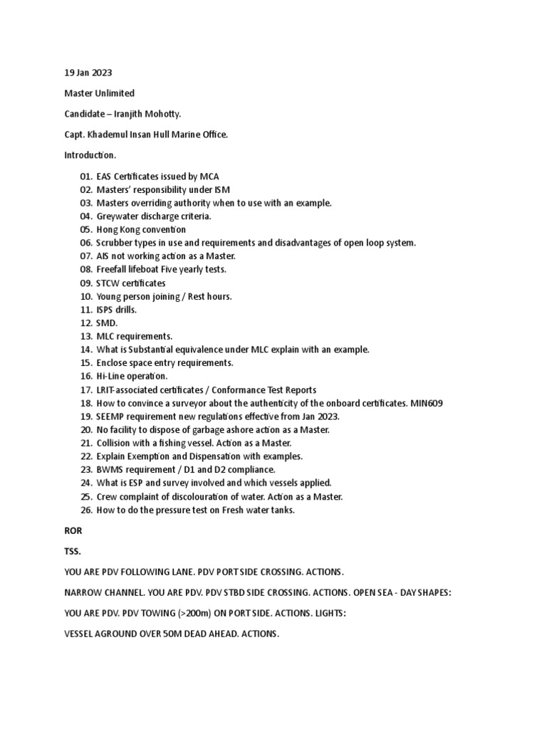 Master (Unlimited) Orals Report - 2023-01 - Mohotty - Pass | PDF