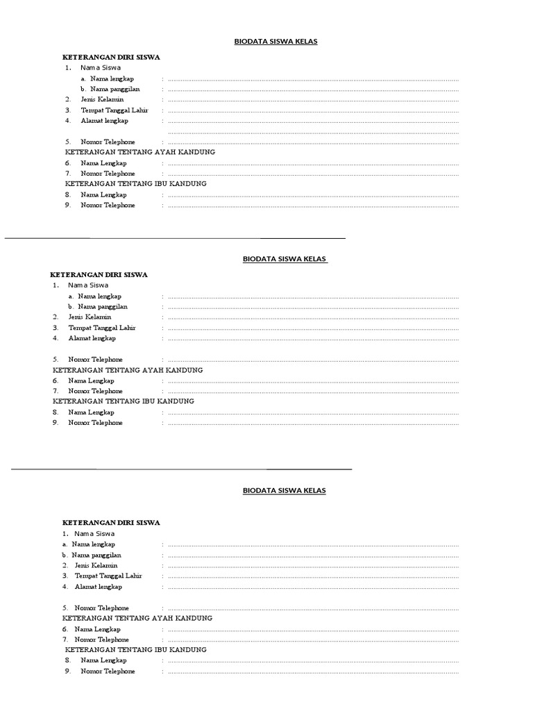 Contoh Formulir Biodata Siswa (Repaired) | PDF