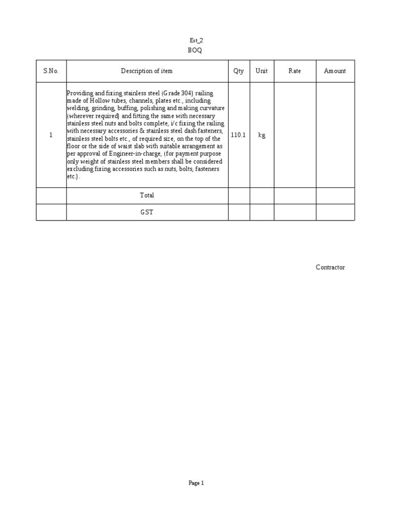 BOQ SS Railing | PDF