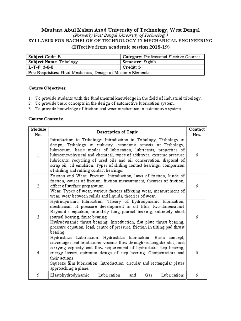 3rd Sem Mechanical Engineering Syllabus | PDF | Friction | Wear