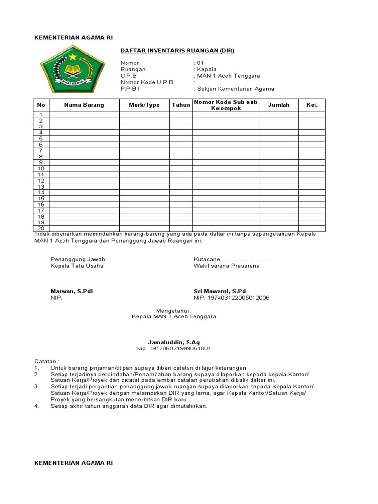 Inventaris Ruangan | PDF