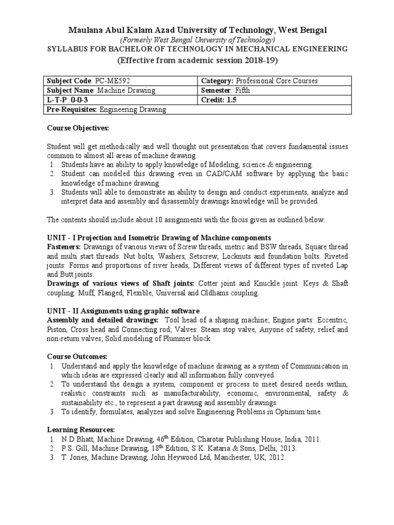 Machine Drawing 2 Syllabus | PDF