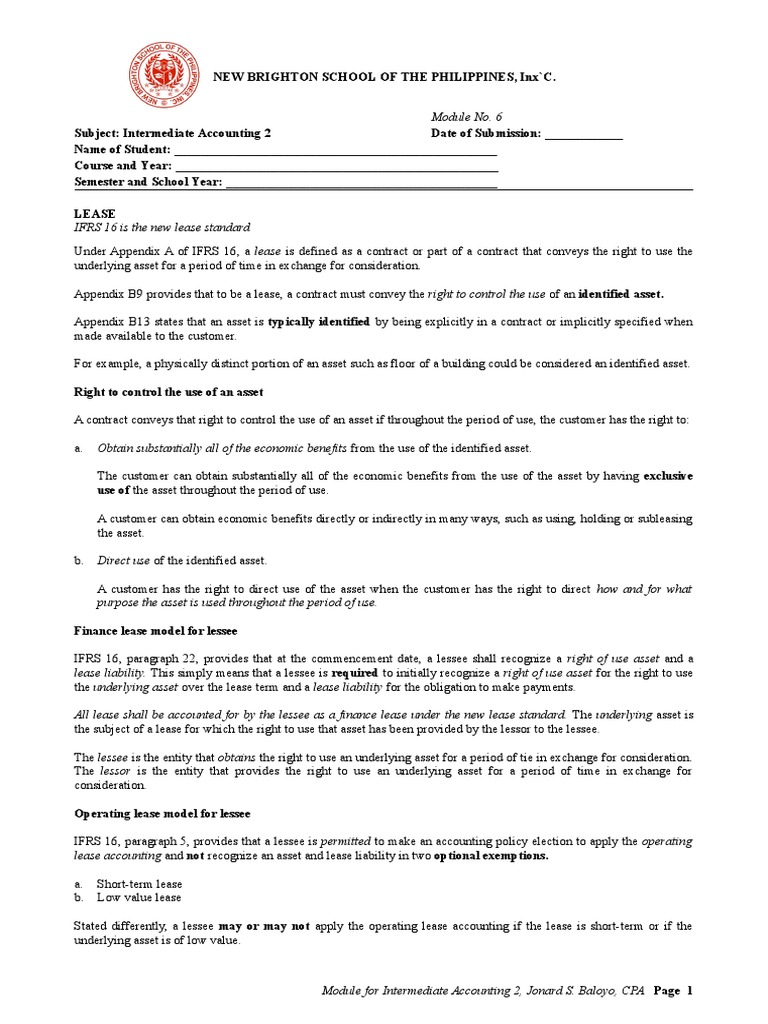Module 6-Lessee Accounting - (BASIC PRINCIPLES) | PDF | Lease ...
