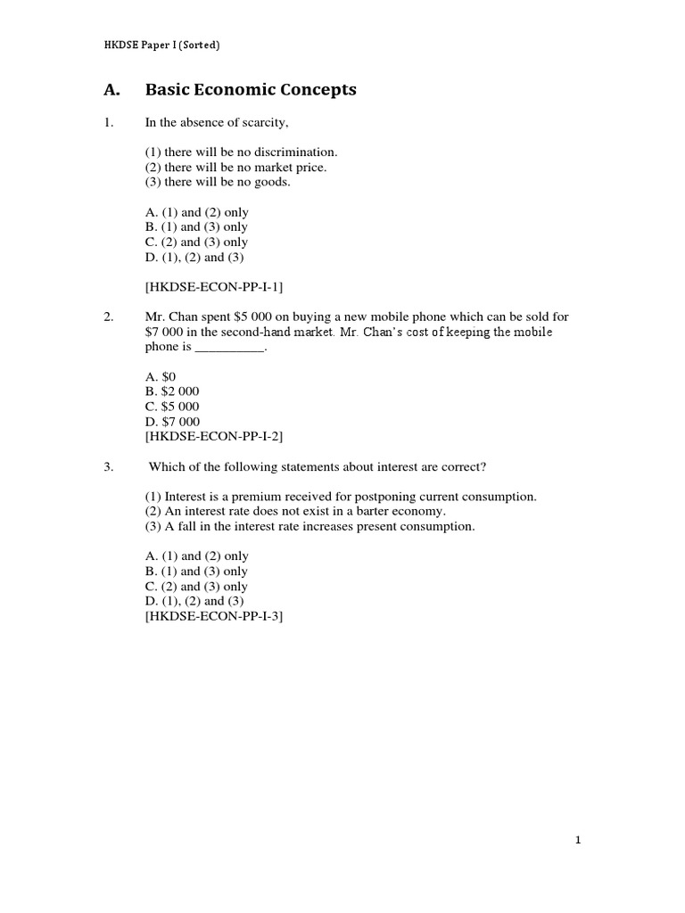 Dse Econ Past Paper Sorted Paper I 2012 2021 A Basic Econ Problem Pdf