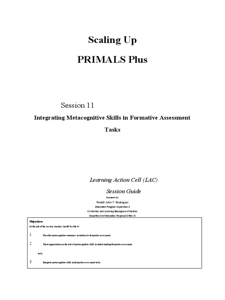 Integrating Metacognitive Skills In Formative Assessment Pdf Metacognition Learning