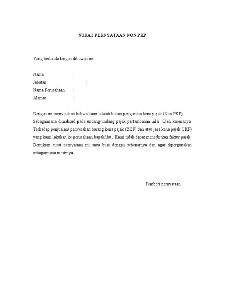 Surat Pernyataan Non Pkp-1 | PDF | Pengelolaan Keuangan & Uang