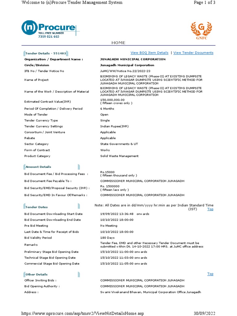 Junagadh Solid Waste Tender | PDF | Landfill | Waste