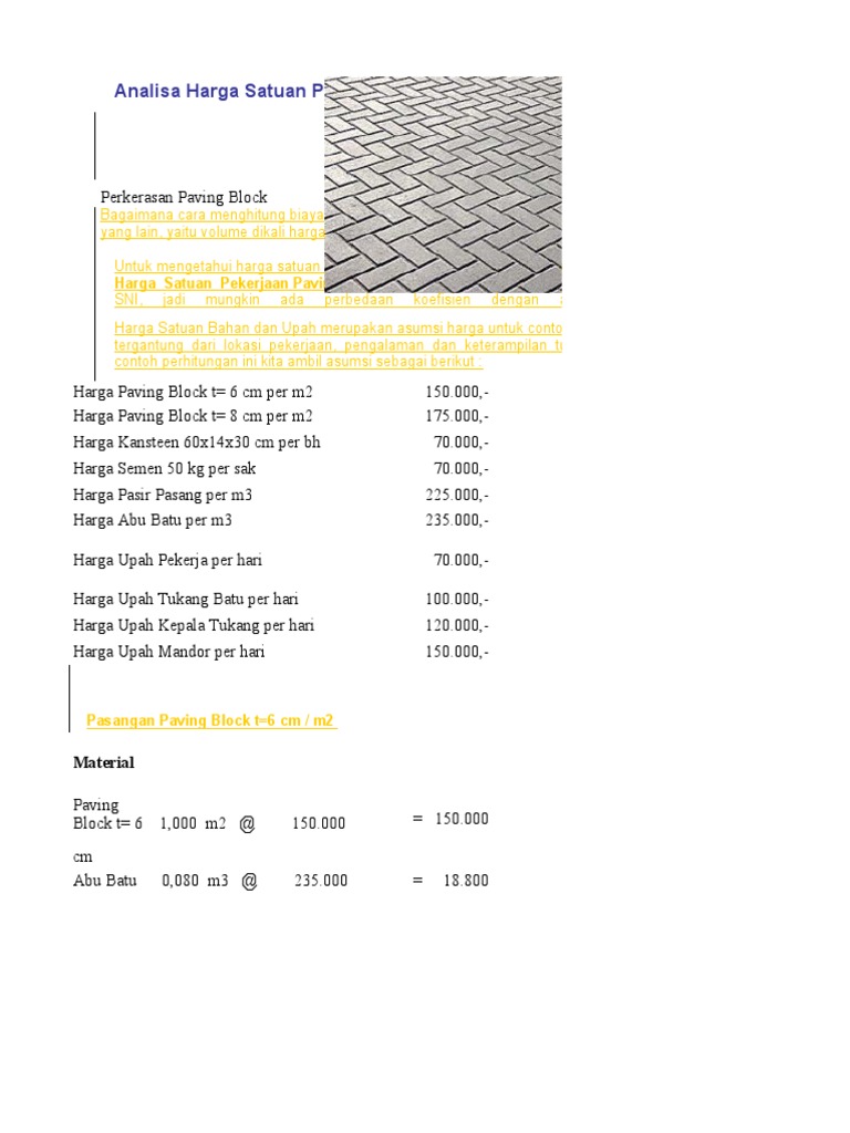 Analisa Harga Paving Block dan Kansteen | PDF | Griya & Taman