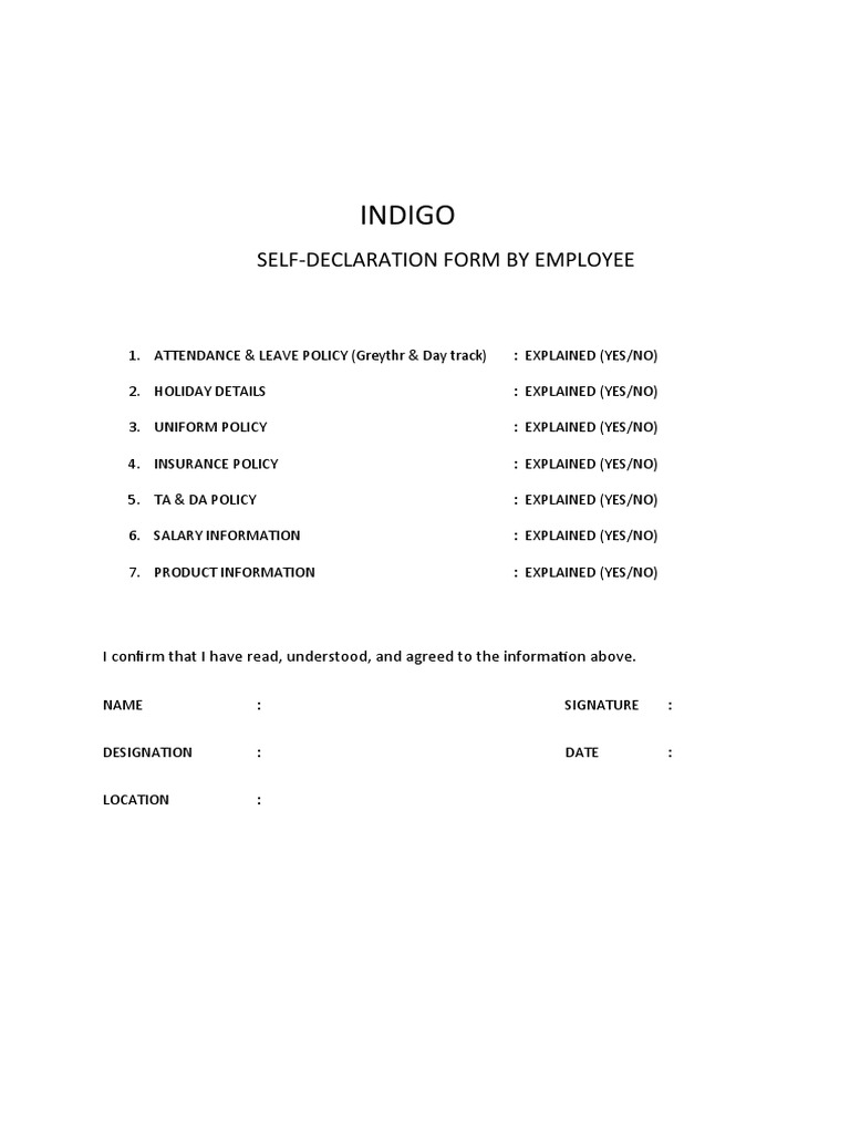 Self Declaration Form | PDF | Career & Growth | Law