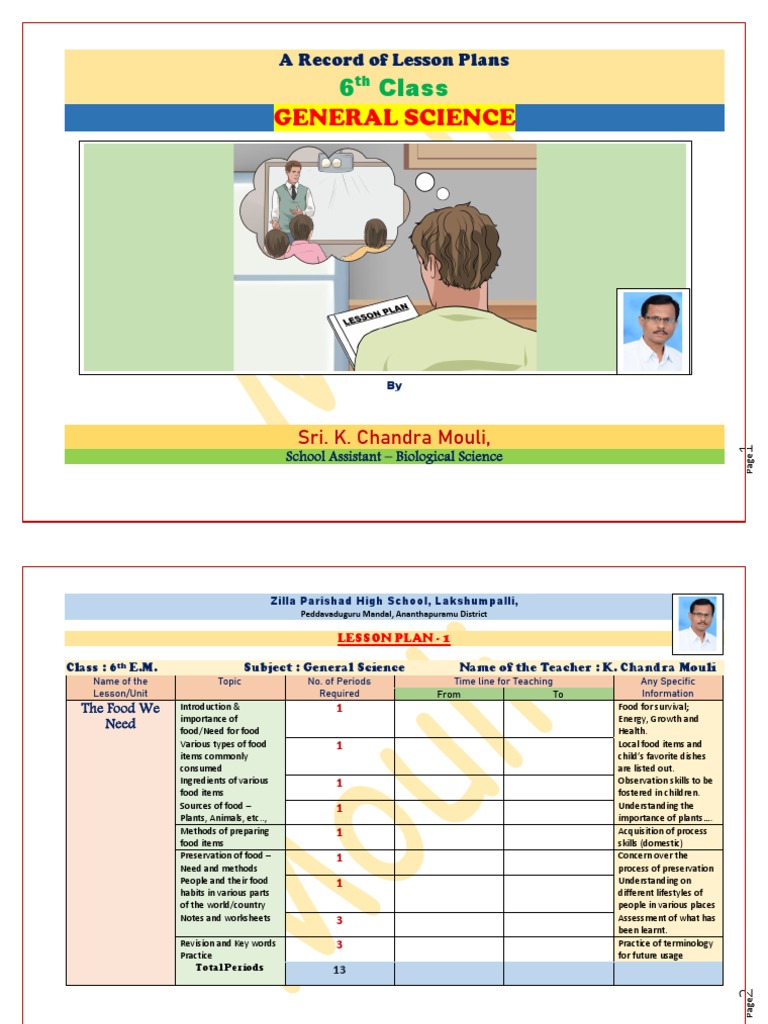 6th Class Lesson Plans Record | PDF | Foods | Teaching Method