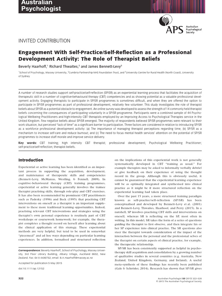 Engagement With Self-Practice Self-Reflection As A Professional Development Activity The Role of ...