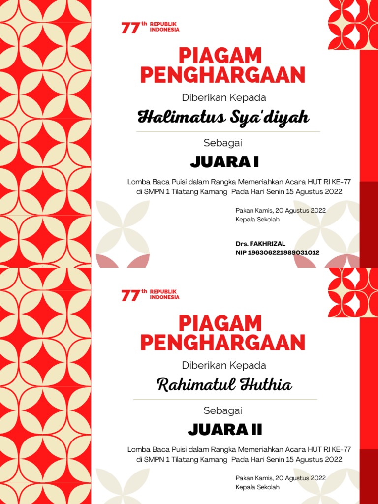 Piagam LOMBA BACA PUISI | PDF
