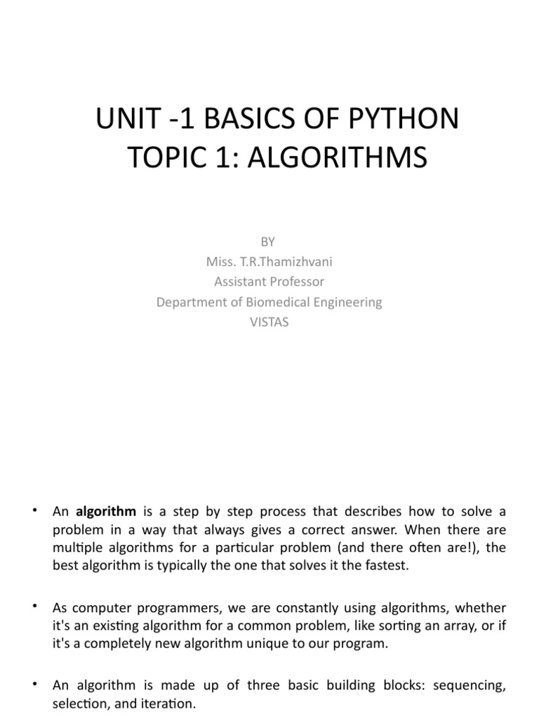 Unit - 1 Basics of Python | PDF | Algorithms | Control Flow