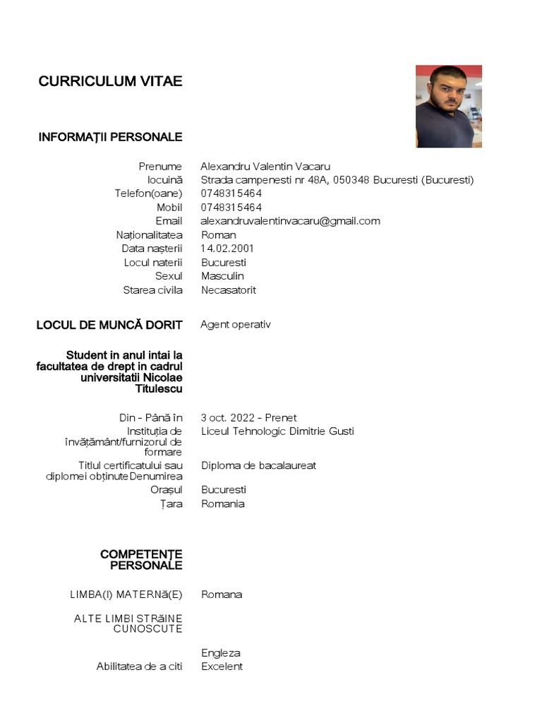CV Alexandru Valentin 19.01.2023 | PDF