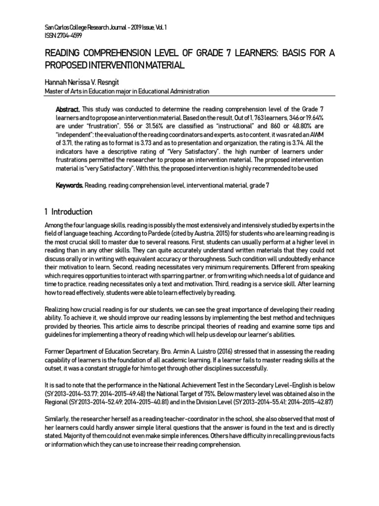 Research No 13 | PDF | Reading Comprehension | Learning