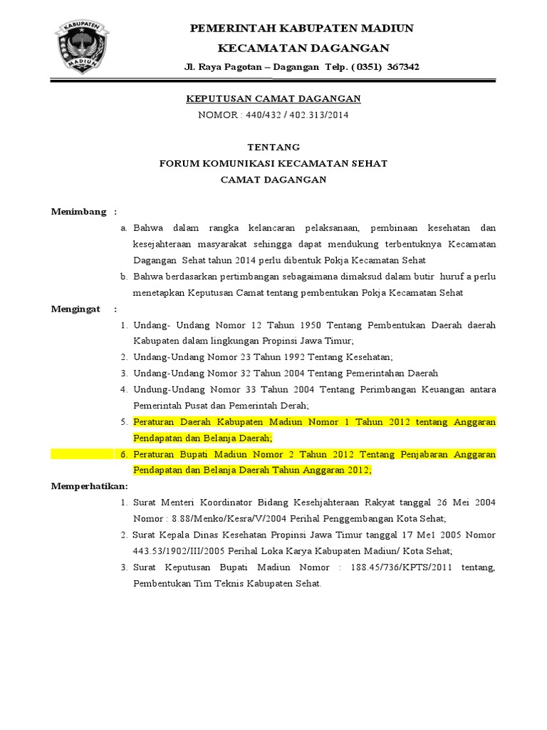 Contoh SK Kecamatan Dan Desa Sehat Dag | PDF