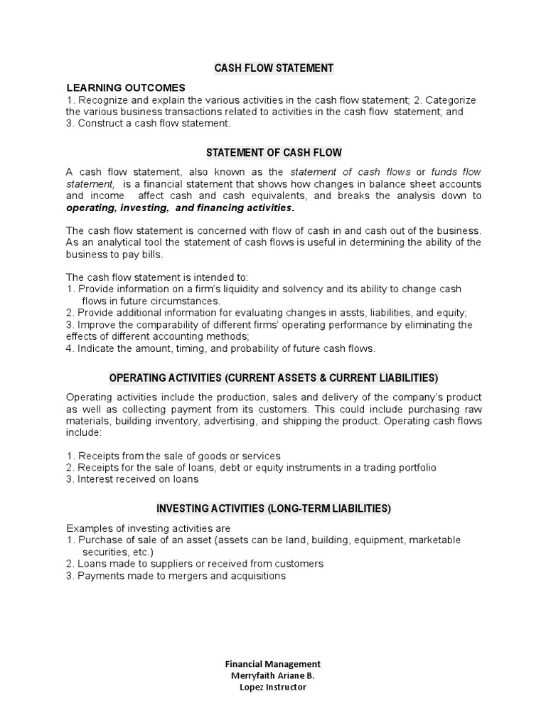Cash Flow Statement | PDF | Cash Flow Statement | Equity (Finance)