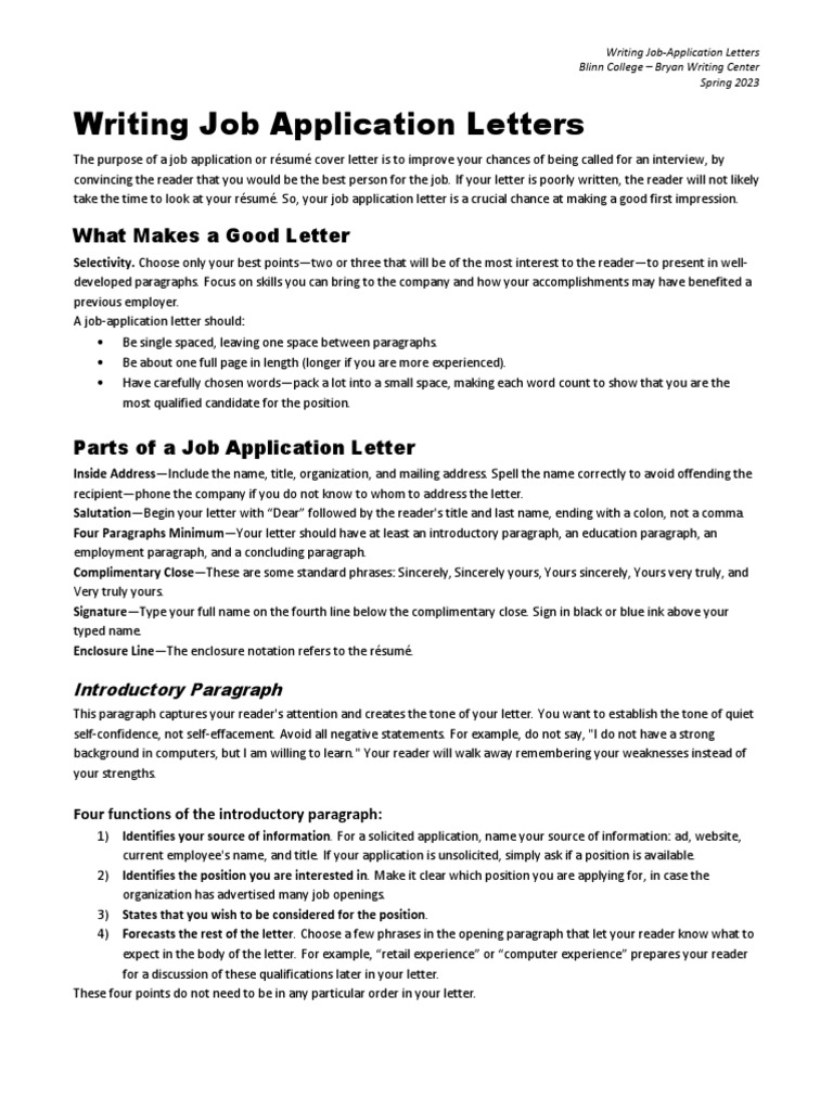 Writing Job Application Letters | PDF | Résumé