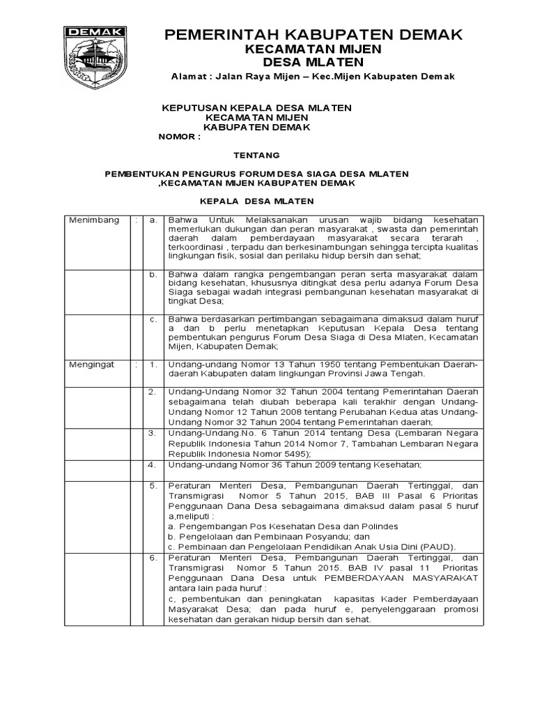 Contoh SK Pokjanal Desa Siaga | PDF