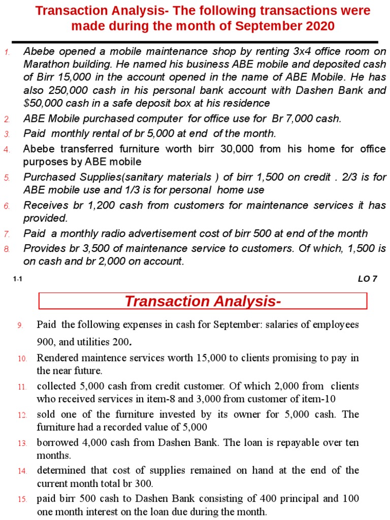 Ch 1 Transaction Analysis Pdf Debits And Credits Banks