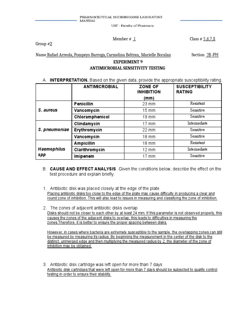EXERCISE 9 - Antimicrobial Susceptibility Test LABORATORY ACTIVITY SHEE ...