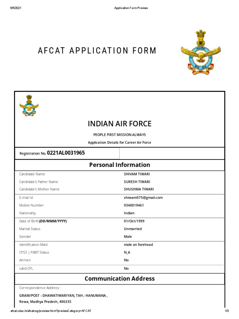 Airforce Form | PDF